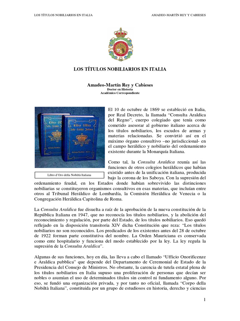 Historia de la Nobleza Italiana | PDF | Italia | Nobleza