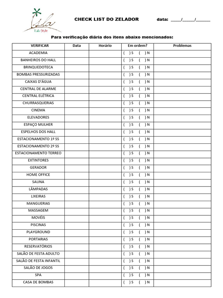 Check List Do Zelador | PDF