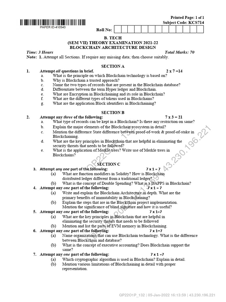 Blockchain Architecture Design KCS-714 | PDF | Security | Cyberwarfare