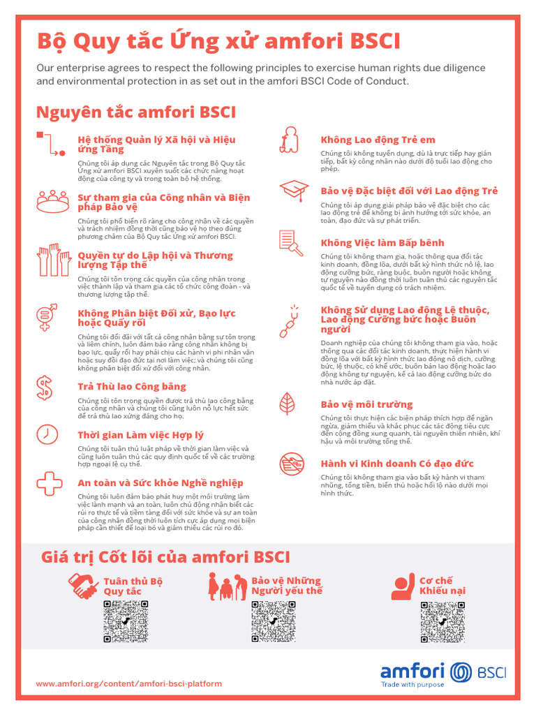 Amfori BSCI CoC Poster - Vietnamese - December 2021 | PDF