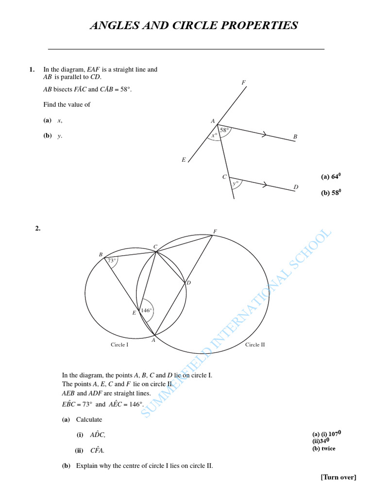 WORKSHEET-Angles and Circle Properties -Updated | PDF | Circle | Triangle