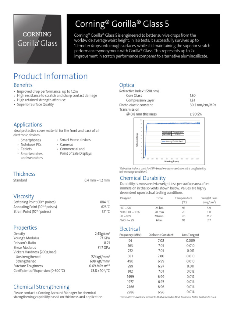 Corning Gorilla Glass 5 - PI Sheet | PDF | Glasses | Materials