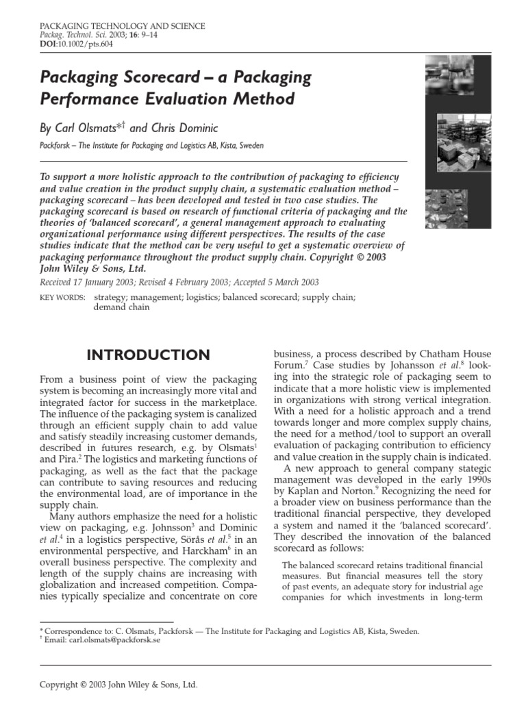 Packaging Scorecard | PDF | Supply Chain | Packaging And Labeling