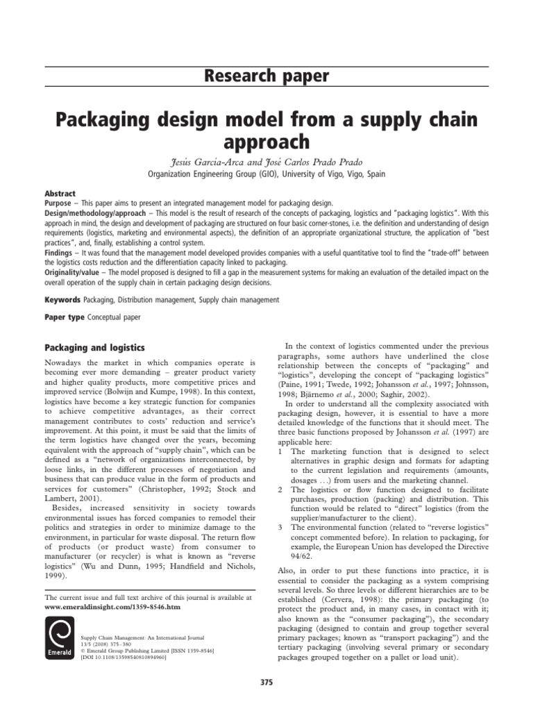 Packaging Design Model From A Supply Chain | PDF | Supply Chain | Packaging And Labeling
