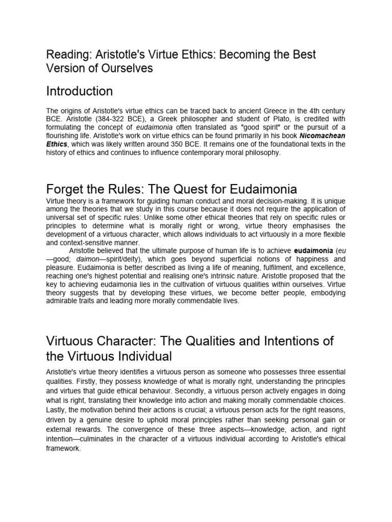 Reading - Aristotle's Virtue Ethics - Becoming The Best Version of ...