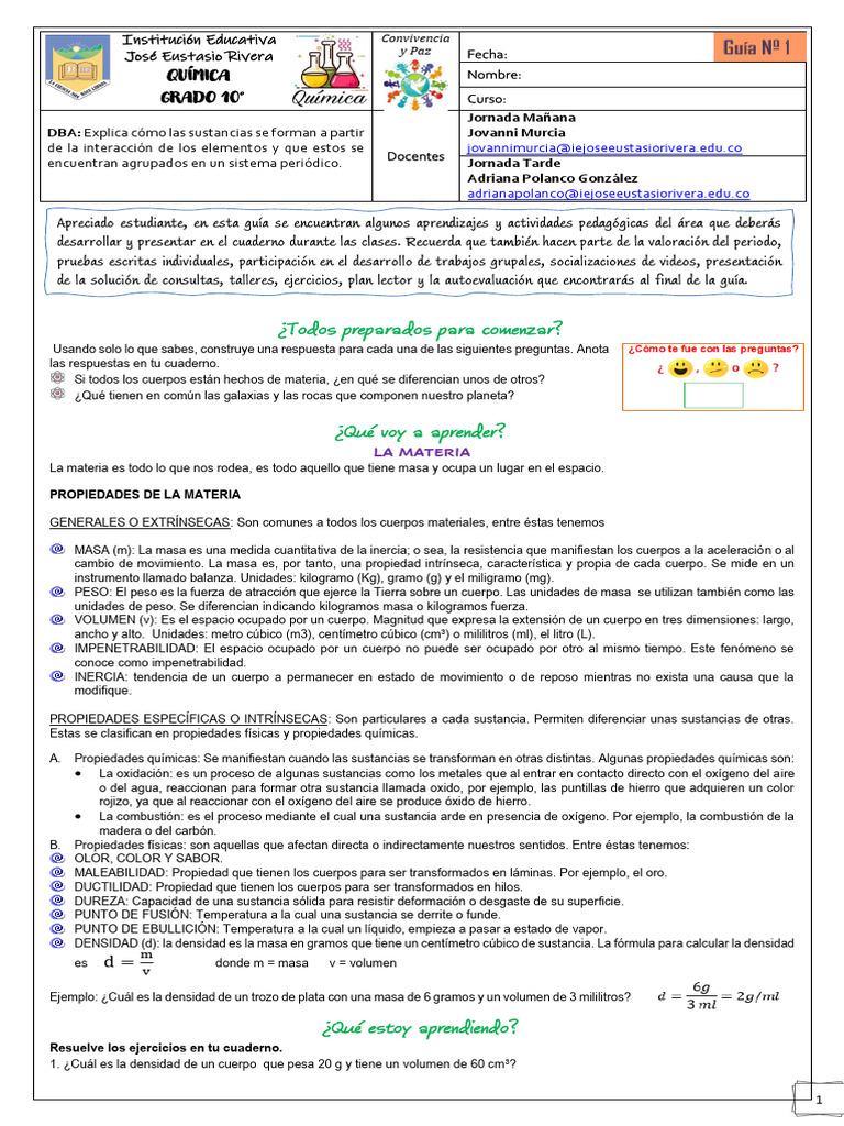 Propiedades y Ejercicios de la Materia | PDF | Mezcla | Átomos