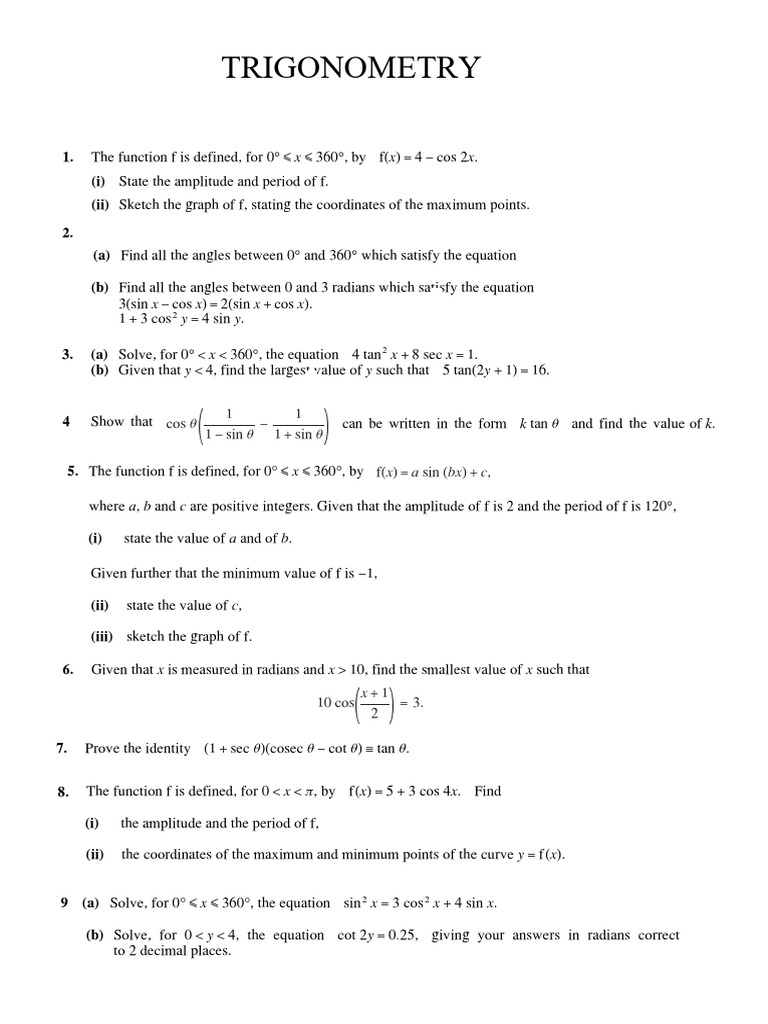 WORKSHEET-Trigonometry-Add Maths (With Answers) | PDF | Trigonometric ...
