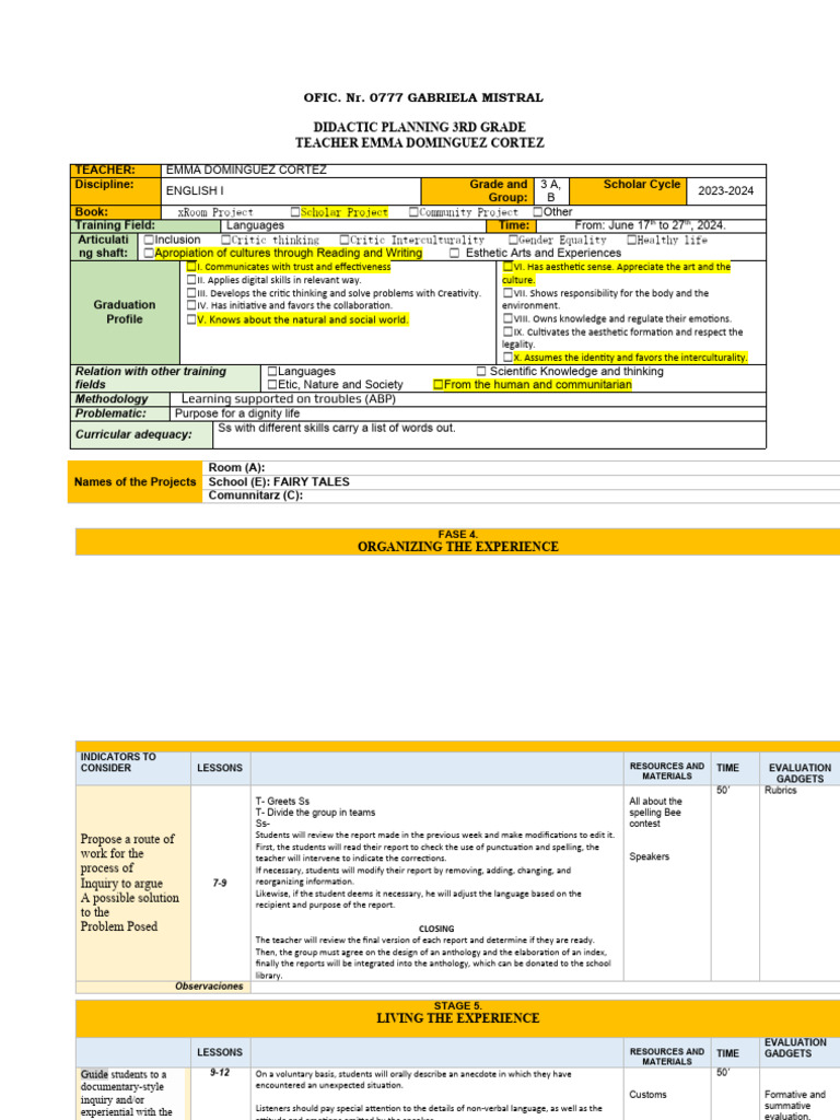 Plan 2a Quincena. Gabriela Mistral | PDF | Evaluation | Cognition