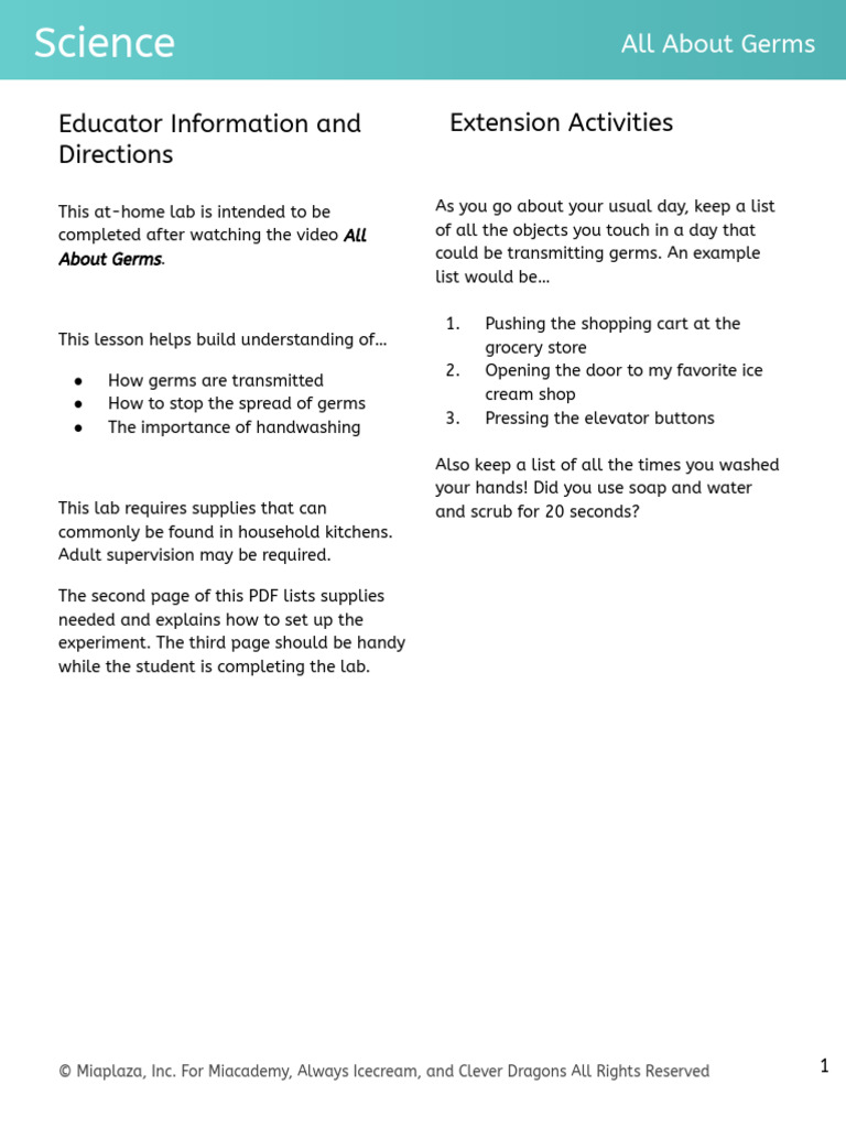 All About Germs Lab | Download Free PDF | Hand Washing