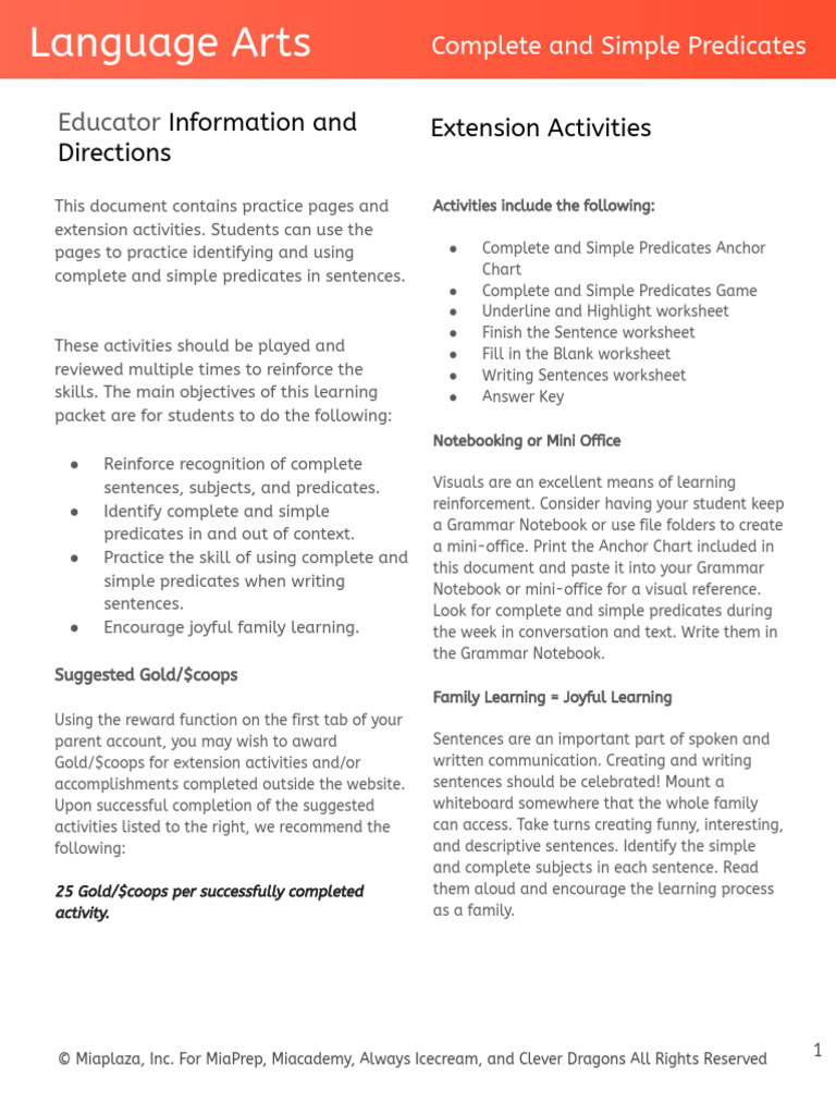 Complete And Simple Predicates Student Pdf Pdf