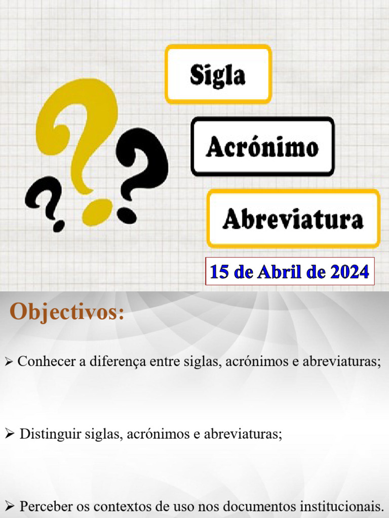 Siglas, Acrónimos, Abreviaturas e Destaques | PDF | Aspas | Caixa alta ...