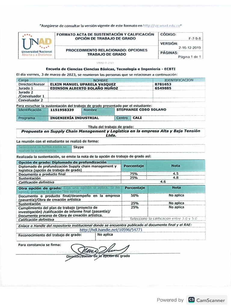 Acta Sustentación - Stephanie Cobo Solano | PDF