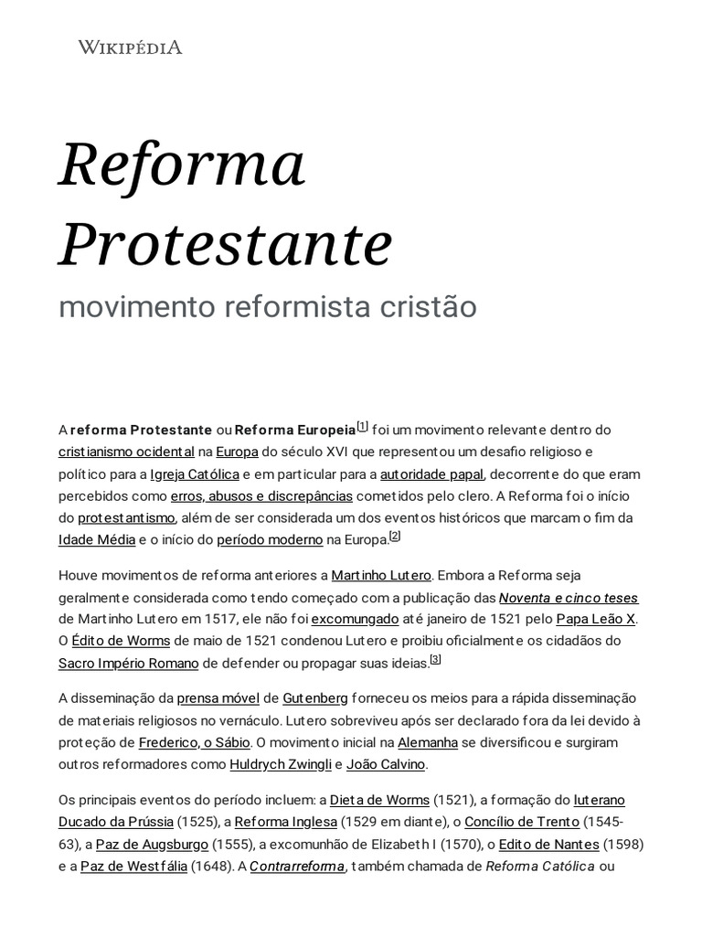 Origem e Impacto da Reforma Protestante | PDF | Protestantismo | Igreja ...