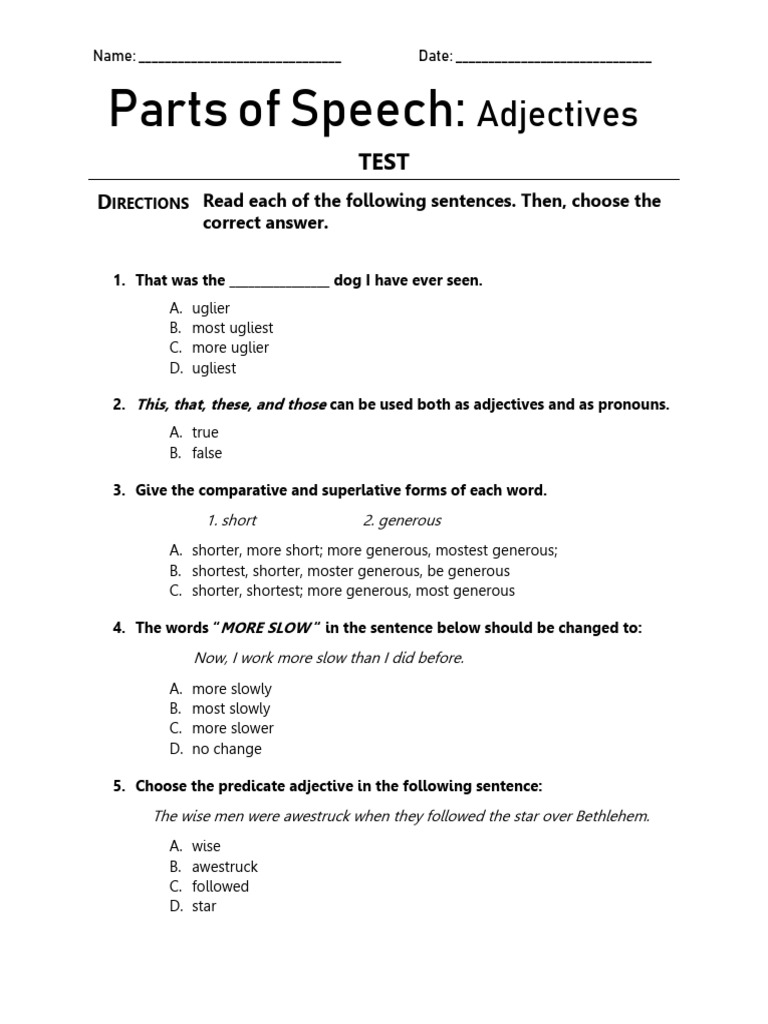 2.1. Adjectives - MCQs - Grade - 7 | PDF | Pronoun | Adjective