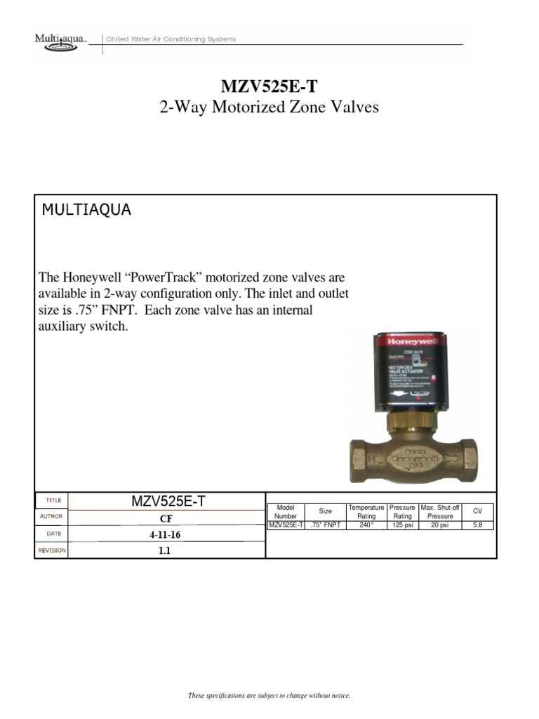 HVAC Professionals: Zone Valve Specs | PDF