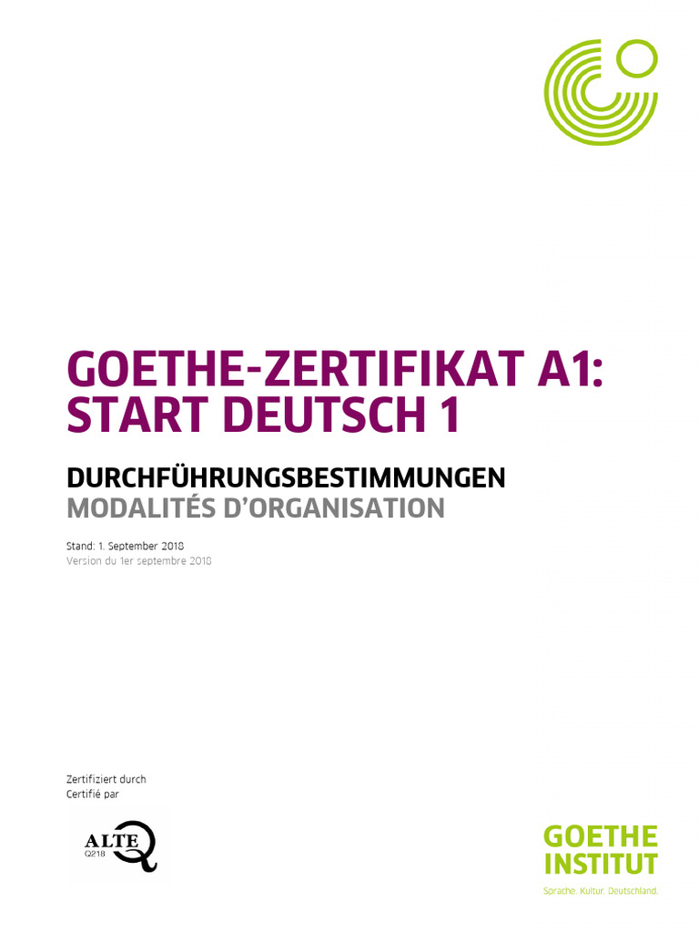 Durchfhrungsbestimmungen Goethe Zertifikat A1 | PDF