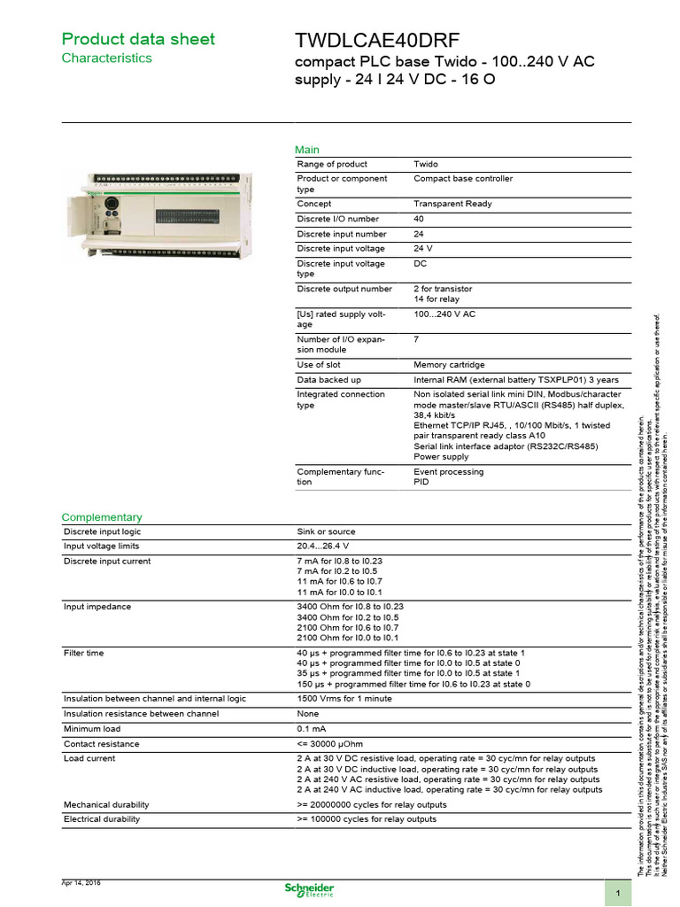 Twido TWDLCAE40DRF | PDF | Electronics | Electrical Engineering
