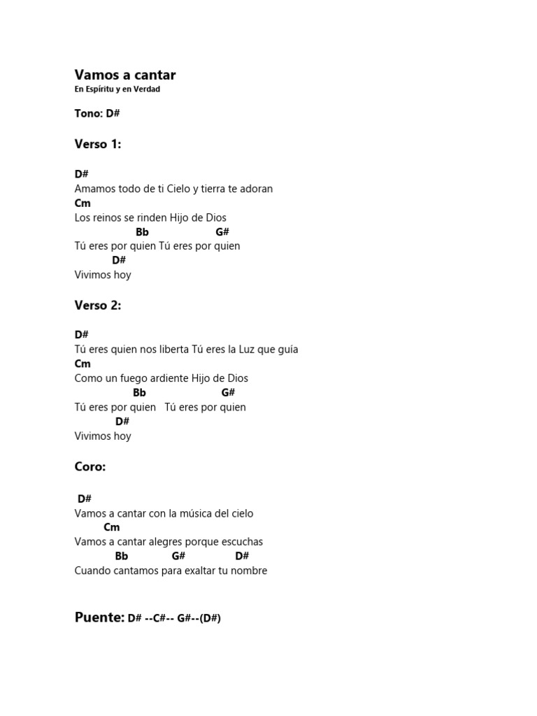 Letra de "Vamos a Cantar" en D# | PDF
