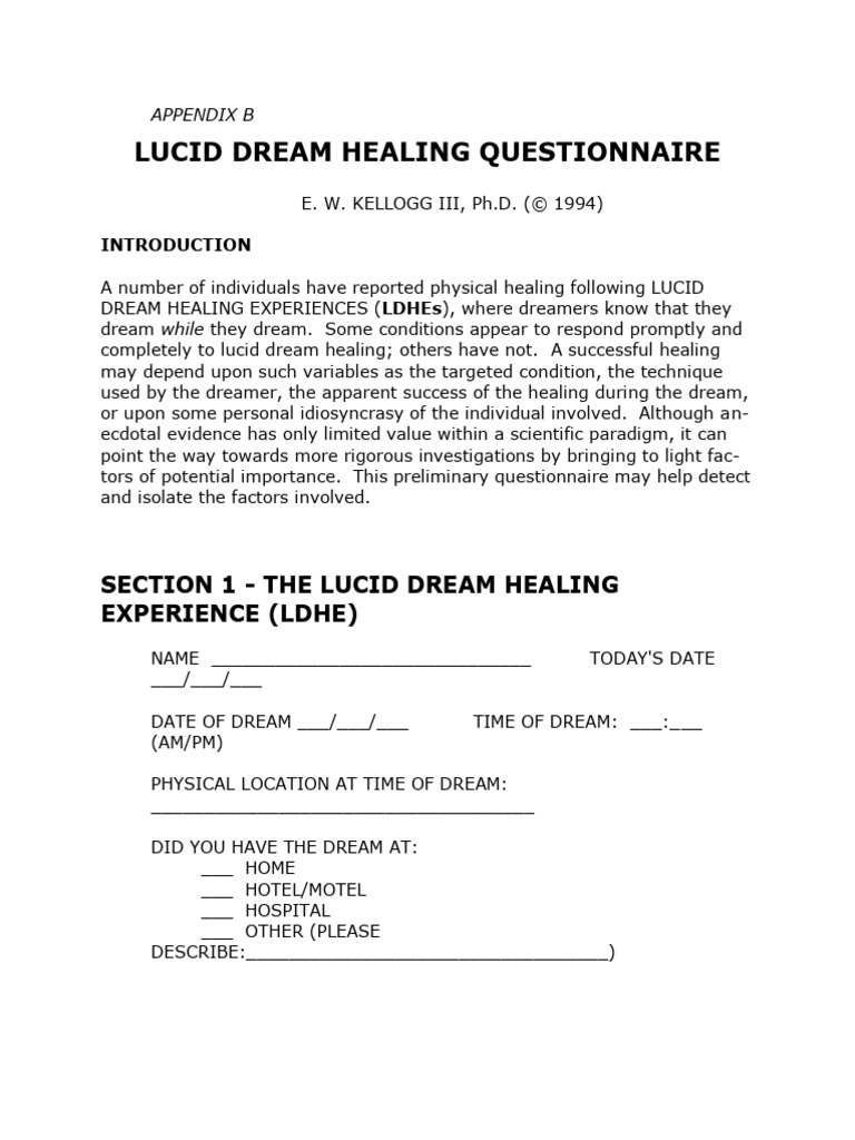 Lucid Dream Healing Questionnaire | PDF | Dream | Reality
