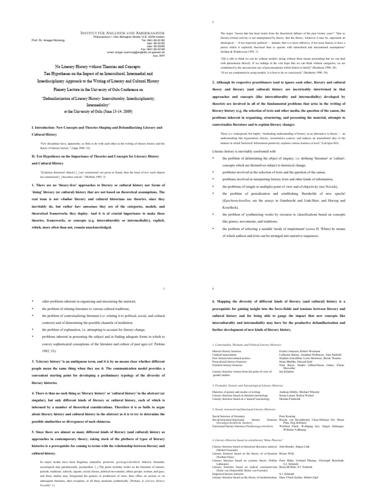 A.Nunning Oulu-Literary History-Handout | PDF | Theory | Concept