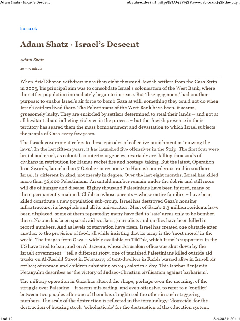 Adam Shatz Israel's Descent | PDF | Zionism | Israel