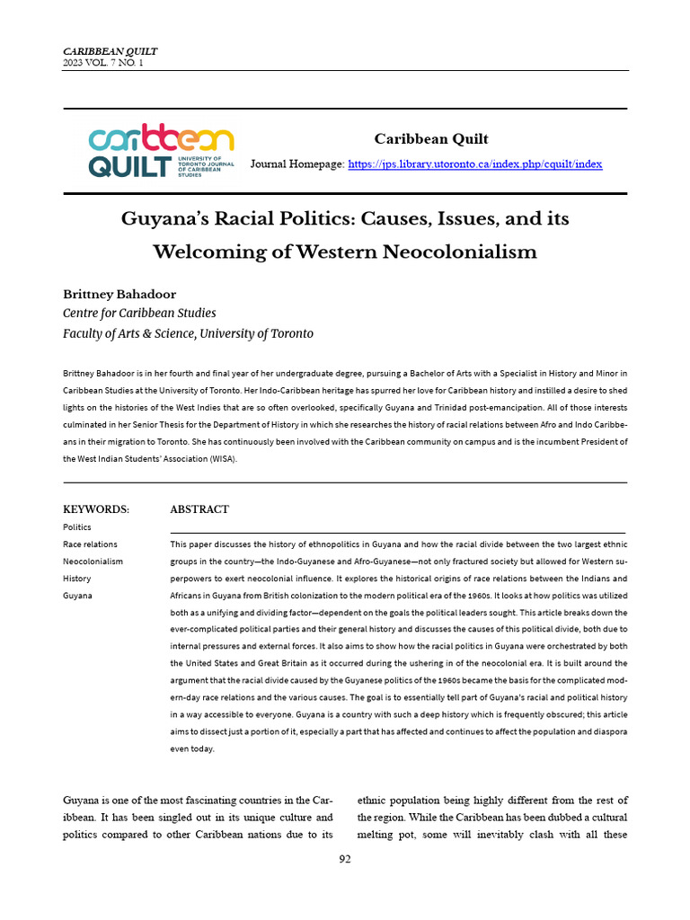 Bahadoor RaceRelations Numbered | PDF | Guyana