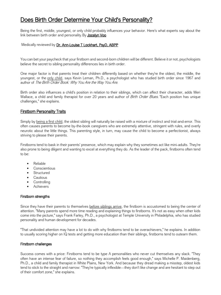 Does Birth Order Determine Your Child's Personality | PDF | Sibling ...