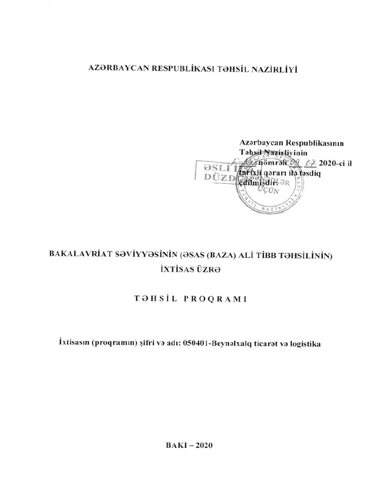Beyn Lxalq Ticar T V Logistika | PDF
