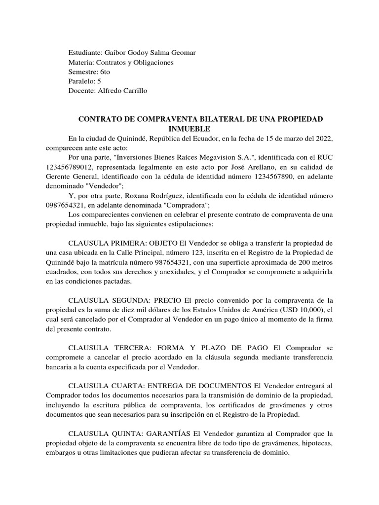 Contratos y Obligaciones Tarea 1 | PDF | Propiedad | Derecho civil (sistema legal)