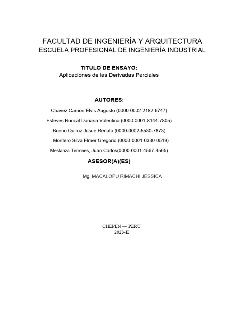 MATEMATICAS Ensayo | PDF | Ecuación diferencial parcial | Derivado MATEMATICAS Ensayo | PDF | Ecuación diferencial parcial | Derivado