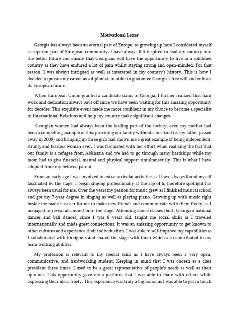 ERASMUS Motivational Letter | PDF | Georgia (Country) | Expert