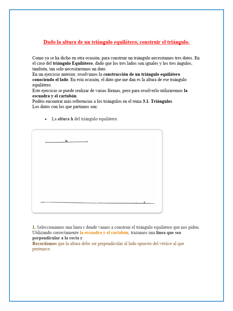 Dado la altura de un triángulo equilátero | PDF | Triángulo | Perpendicular