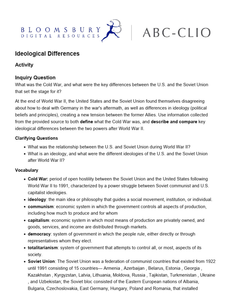 Cold War: U.S. vs. Soviet Ideologies | PDF | Communism | Cold War