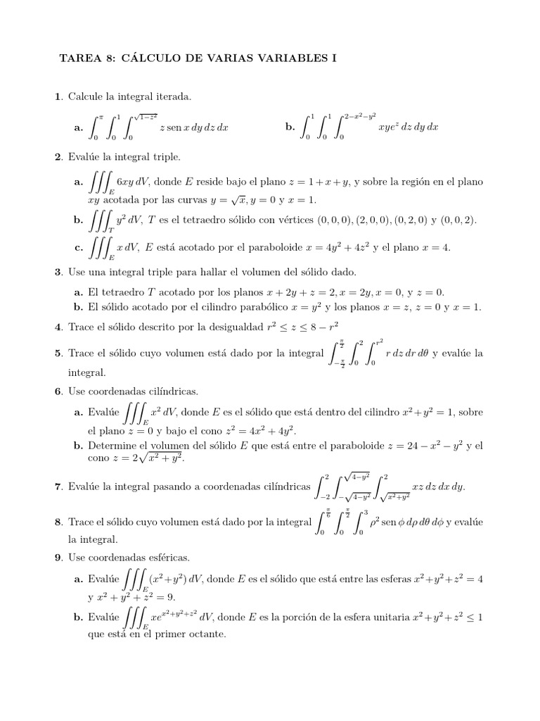 Problemas Calculo de Varias Variables | PDF | Integral | Zona