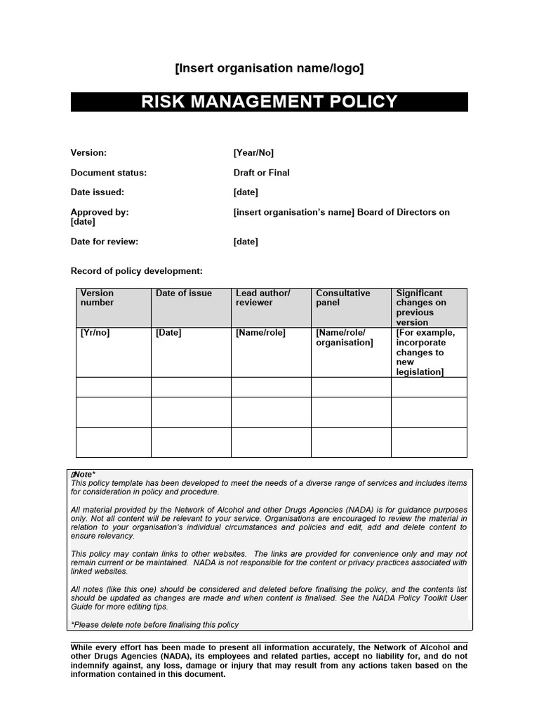 Risk Management Policy | PDF | Risk Management | Risk