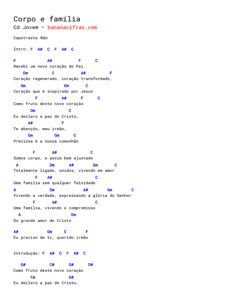 Cifra Corpo e Família SIMPLIFICADA CD Jovem | PDF | Eucaristia