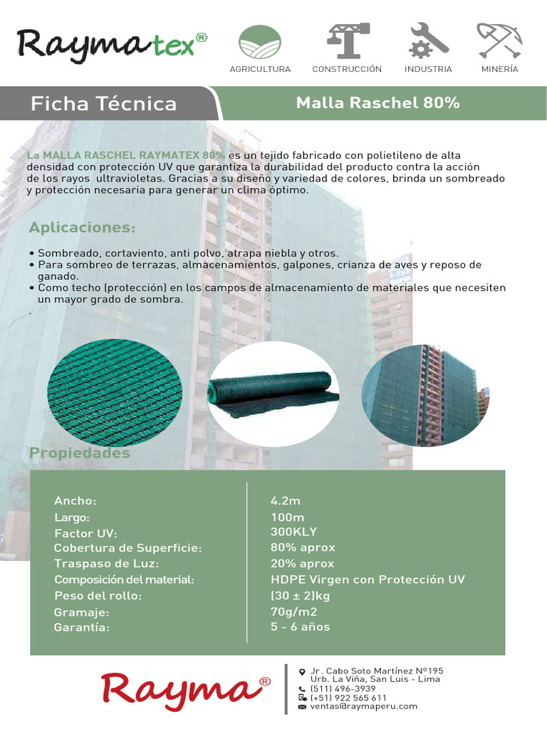 Malla Raschel 80% para Sombreado | PDF