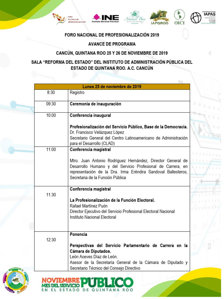 Programa Preliminar Foro Nacional de Profesionalización 2019 | PDF ...
