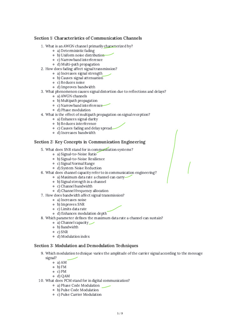 30 Multiple Choice Questions Pdf Modulation Frequency Modulation