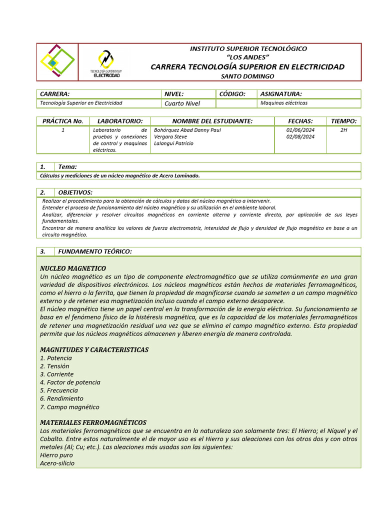 Informe Nucleo Magnetico Laboratorio de Practicas | PDF | Campo ...
