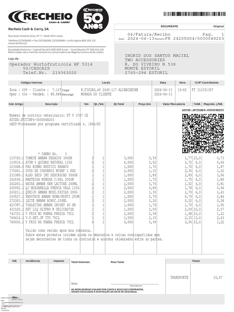 invFR242050040000048203 REC ECOFACTURA NXO | PDF | Imposto sobre Valor ...