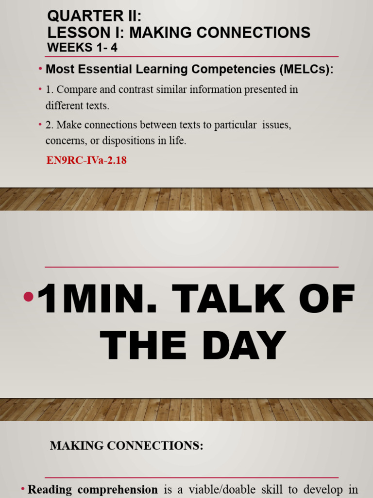 QUARTER II LESSON I Learning Material 1 Making Connections Making ...