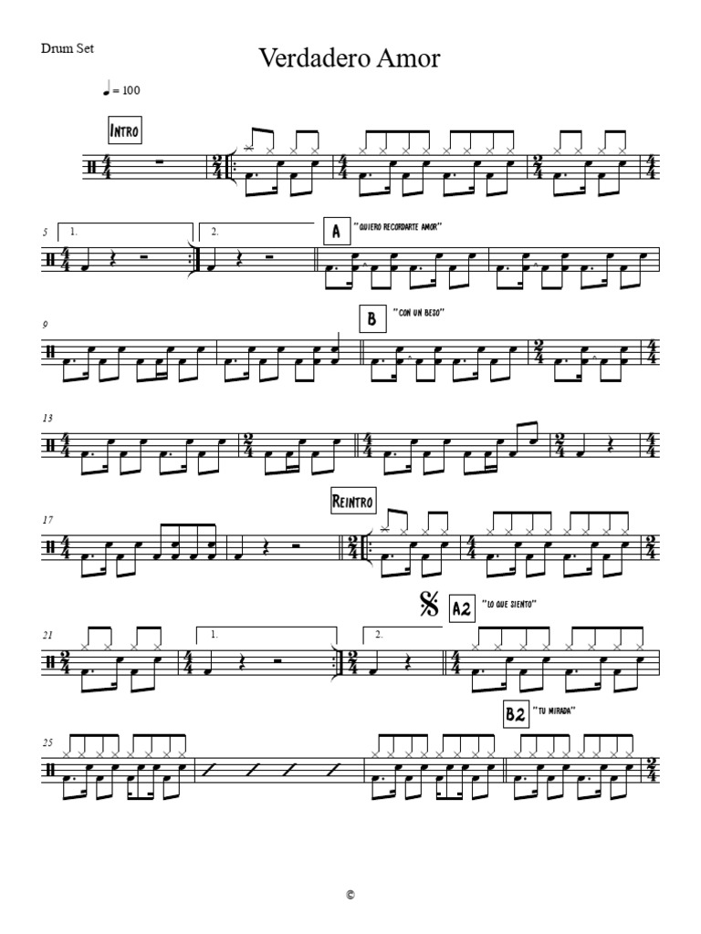 VERDADERO AMOR - Drum Set | PDF