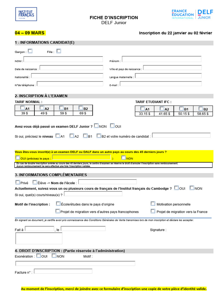 Inscription DELF Junior 2024 | PDF