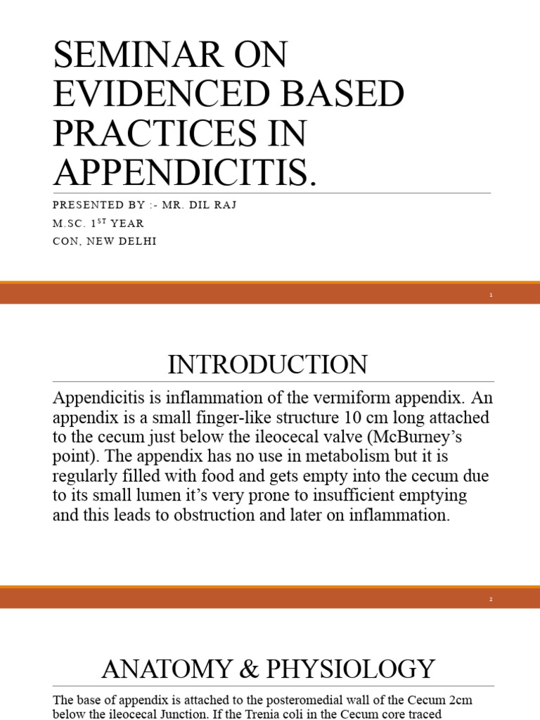 Seminar On Evidenced Based Practices in Appendicitis | PDF | Surgery | Medicine
