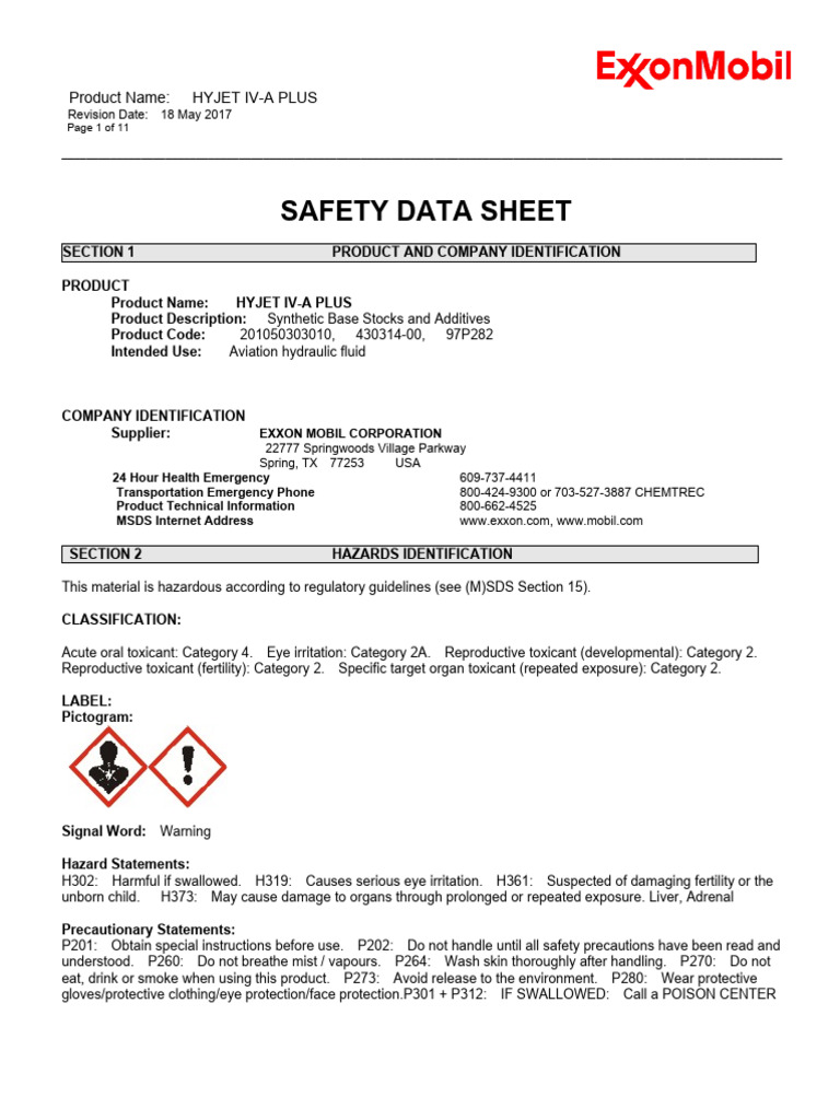 Aviation Hydraulic Fluid Safety | PDF | Hazards | Workplace