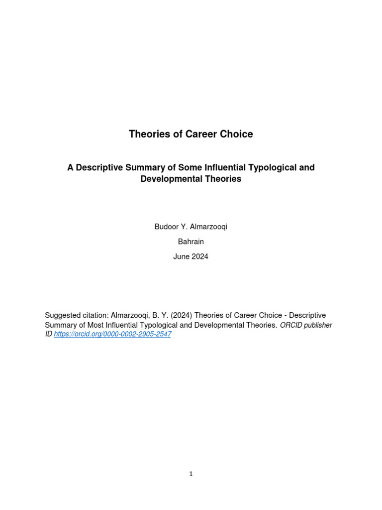 Theories of Career Choice - A Summary | PDF | Self Efficacy | Self Concept