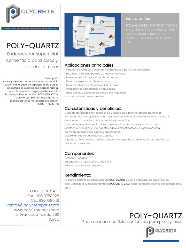 POLY QUARTZ Endurecedor Superficial | PDF | Hormigón | Cemento