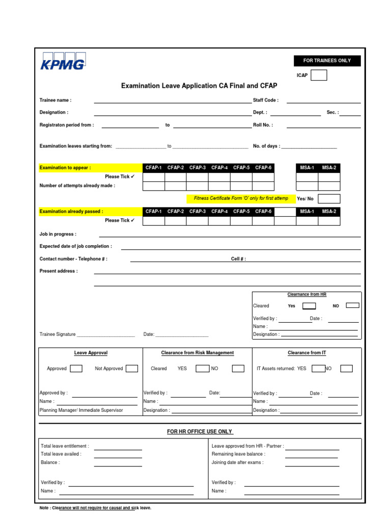 Examination Leave Application (Form (Trainee) | PDF