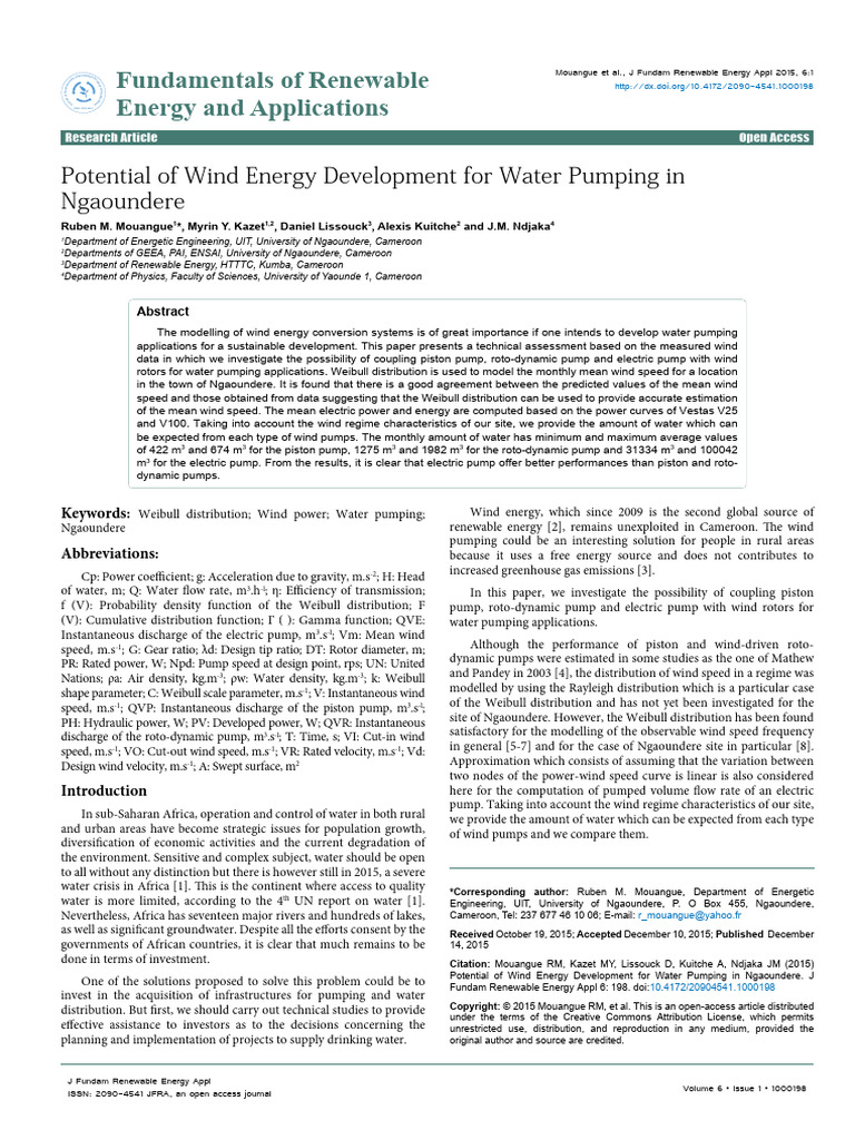 Potential of Wind Energy Development For Water Pum | PDF | Wind Power ...